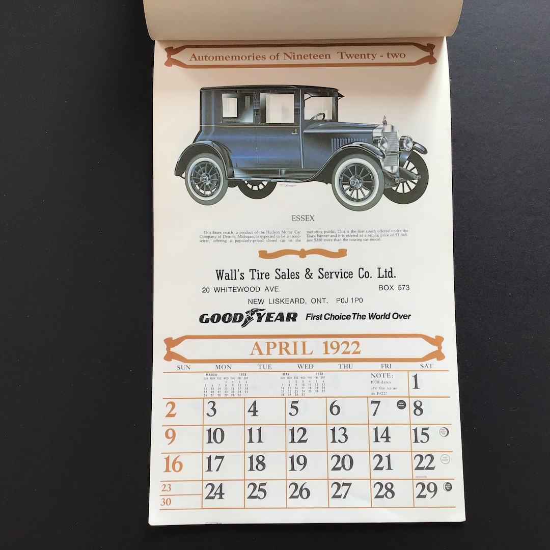 Calendar Cars Antique Automemories 1922 Reproduction in 1978 - Etsy