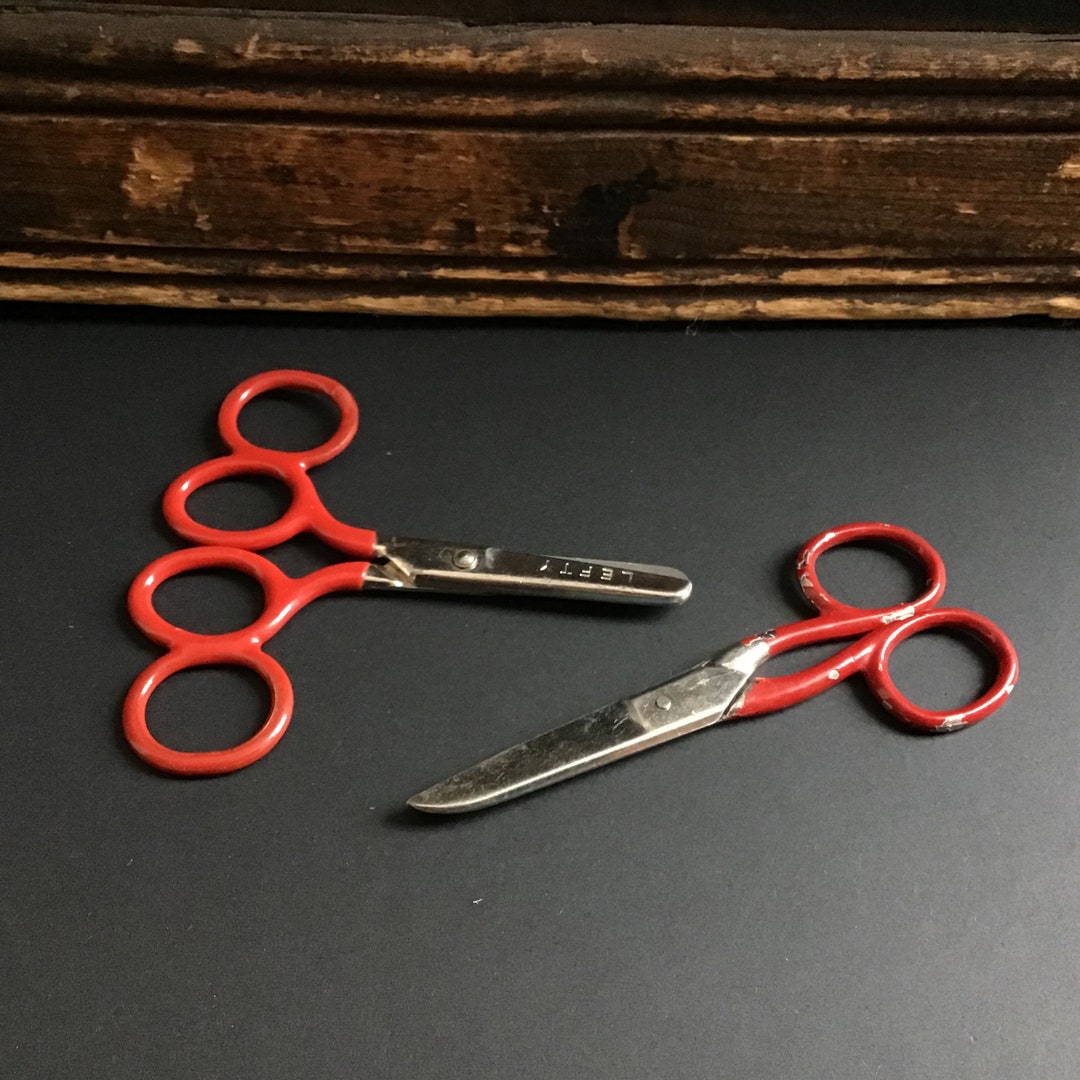 Scissors 2 Pairs Red Handles Rare Left Handed Kleencut Forged USA ...