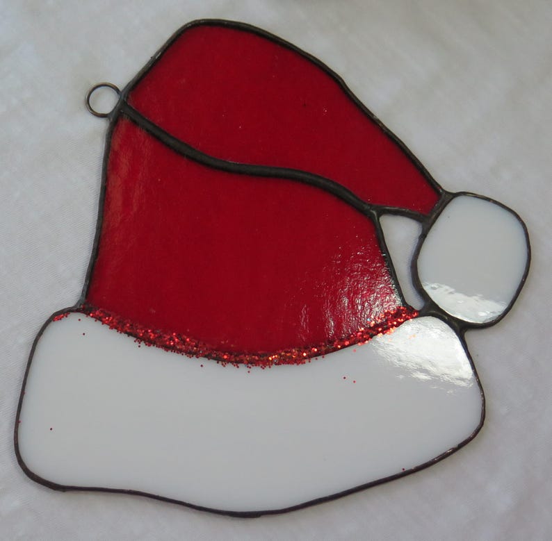 Handmade Santa's Hat Stained Glass Ornament. Christmas Ornament ...
