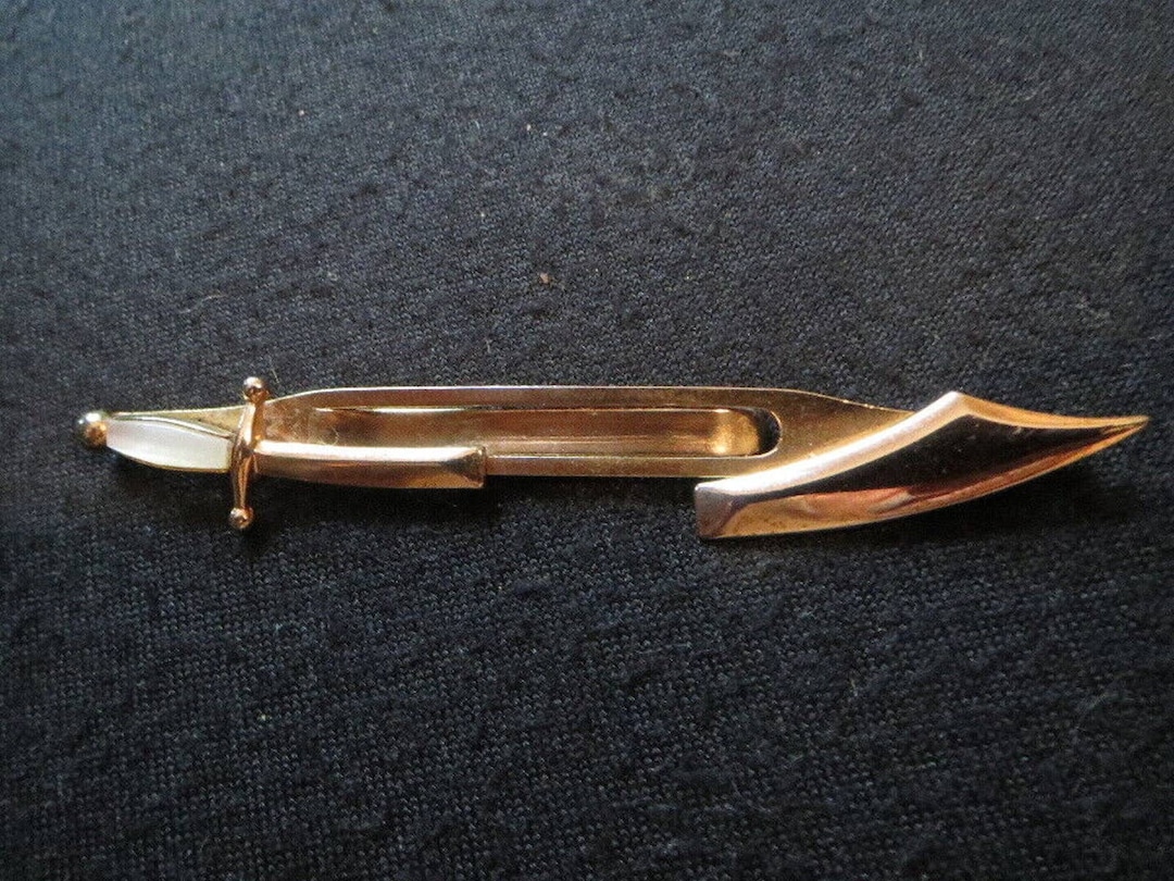 VINTAGE SWANK COLLAR Bar Dagger With Pearl Like Handle Inlay - Etsy