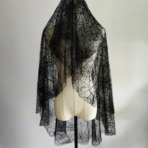 Unconventional Gothic Black Halloween Spiderweb Veil With Sequins ...