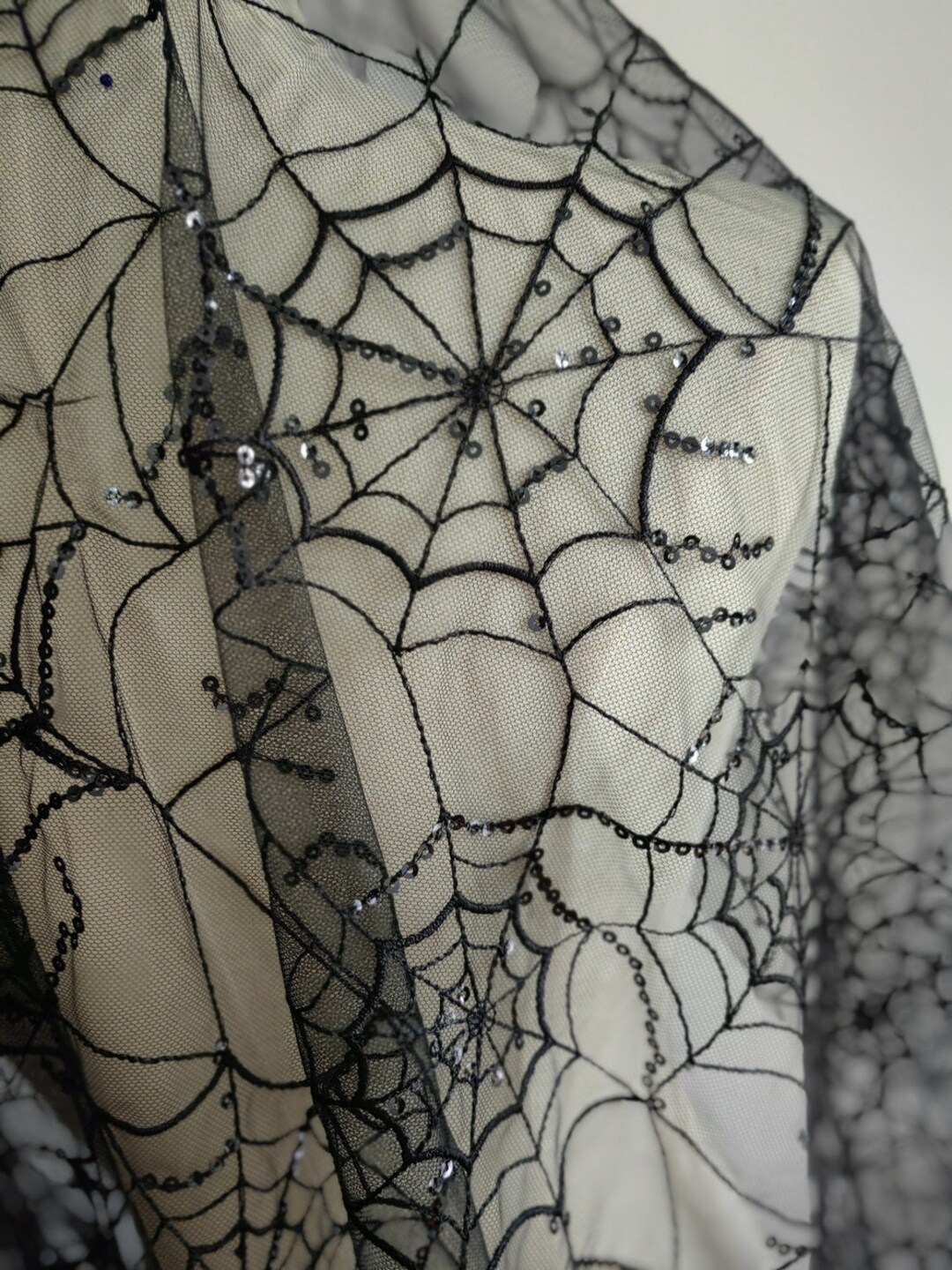 Unconventional Gothic Black Halloween Spiderweb Veil With Sequins ...