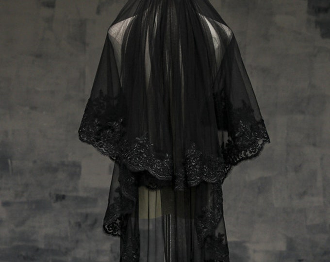Unconventional Gothic Black Bridal Veils Softtulle Fingertip Wedding ...