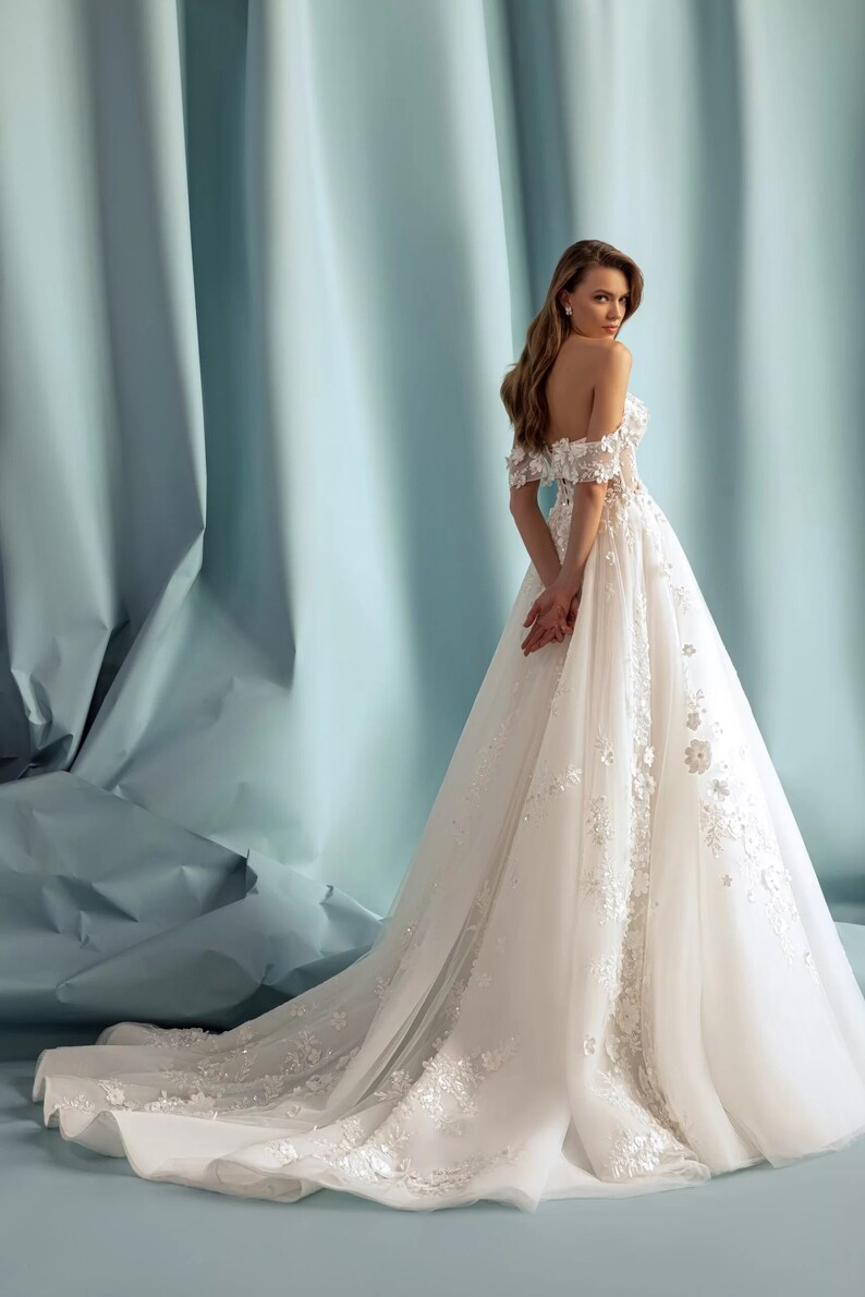 Luxury Aline Wedding Dress Floral off the Shoulder Straps Open - Etsy