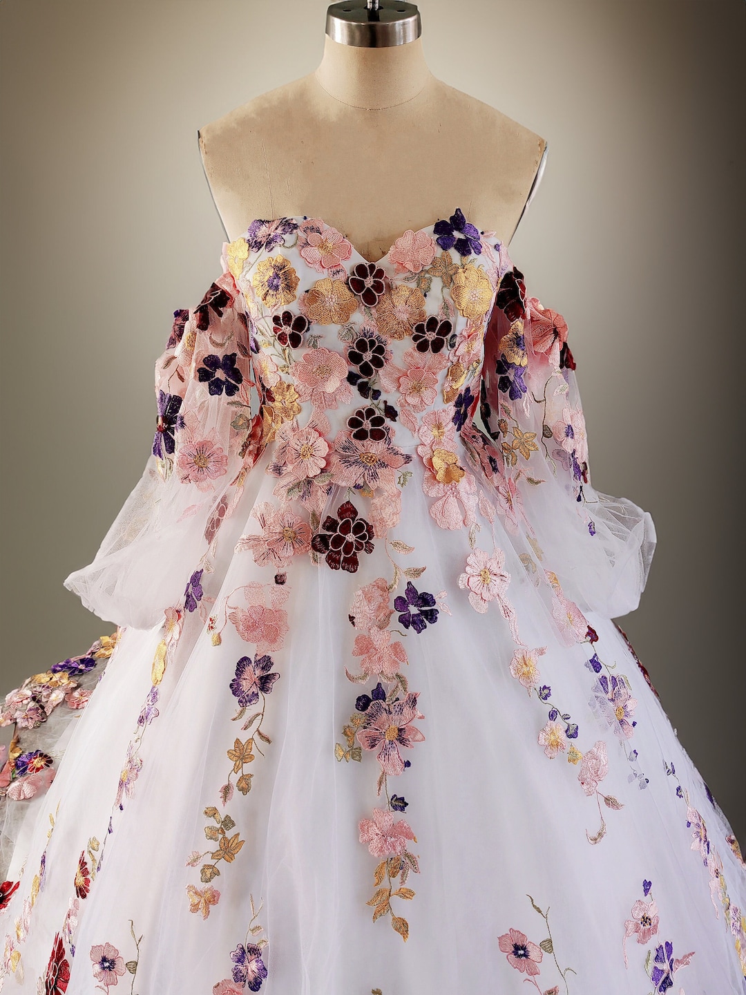 3D Floral Lace Ball Gown Wedding Dress Bridal off the Shoulder Puff ...