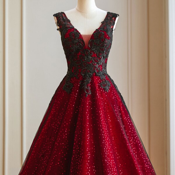 Black Red Dress - Etsy