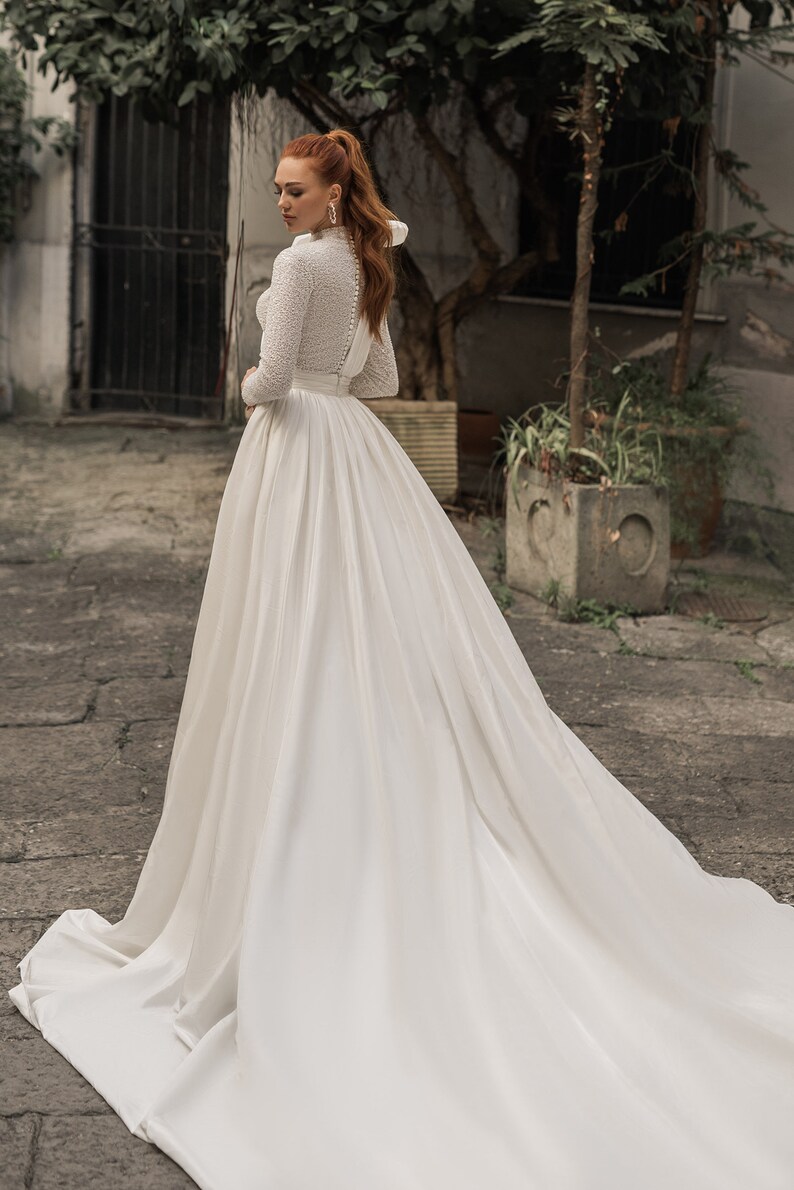 Modest High Covered Neckline Long Sleeve Detachable Full Skirt - Etsy