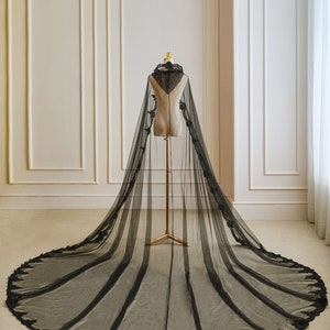 Vintage Gothic Bride Black Wedding Lace Edge Cape Veil With Hood ...