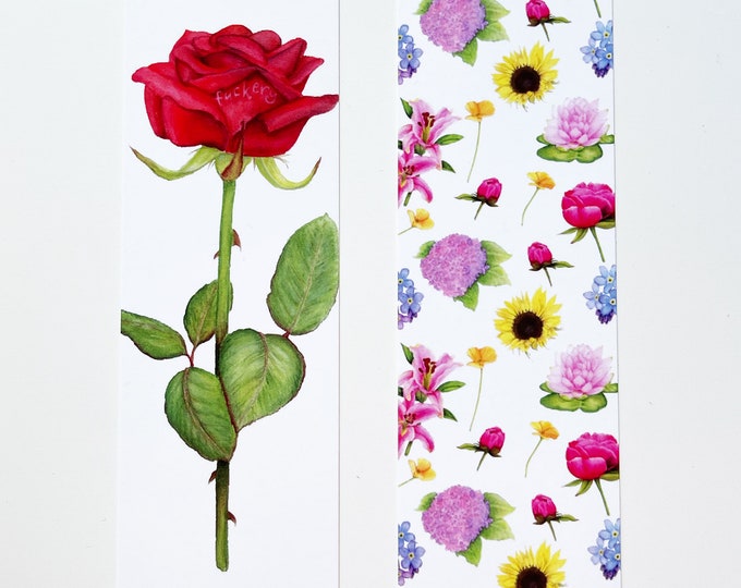 Bookmark Set of 2 | Flower Bookmarks | Rose | Funny | Profanity ...