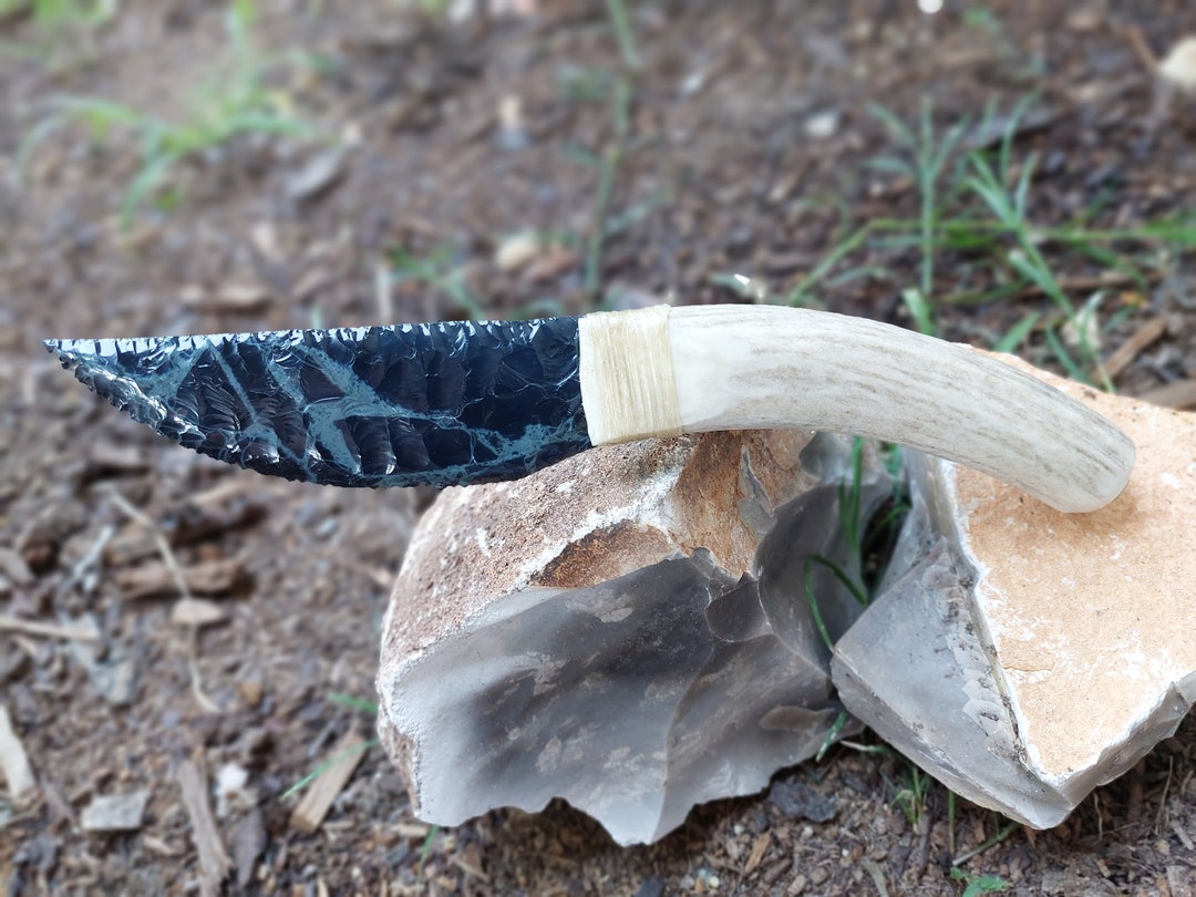 Spider-web Obsidian Knife With Kingman Turquoise Cabochon, Hunting ...