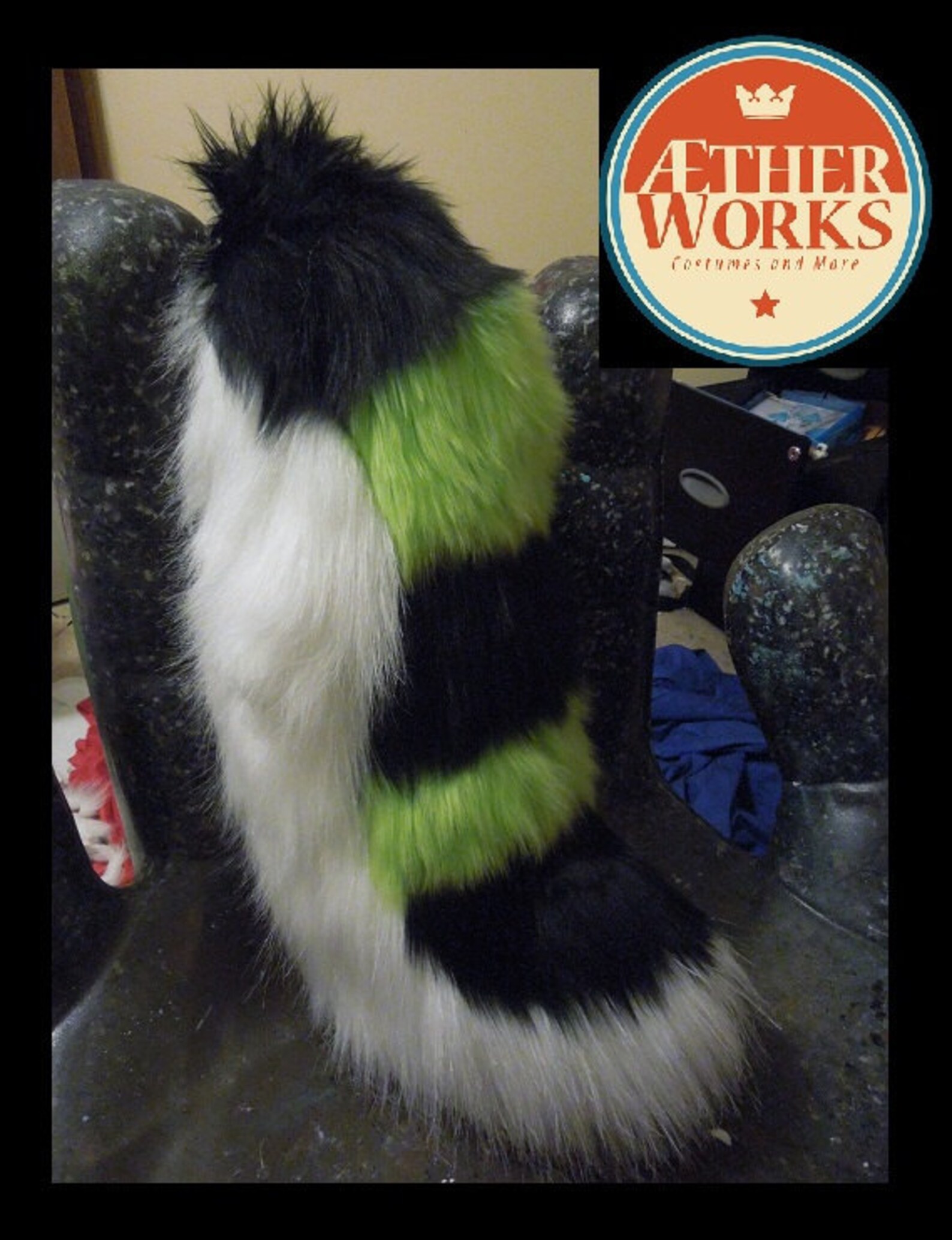 Stripe Green Furry Tail and Ear Set Fursuit Fursuit Tail Skull - Etsy