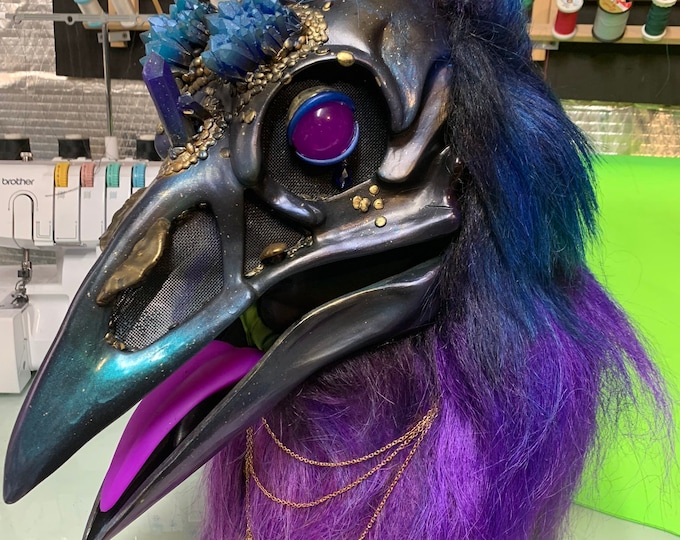 Crystal Opulence Raven Skull Fursuit Head Mask Partial With Tail and ...