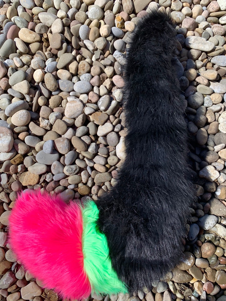 Black Hot Pink and Green Fox Tail Custom Fursuit Tail | Etsy
