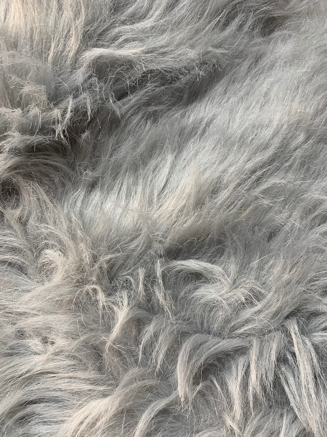 Light Gray Flokati Fur. Shaggy Faux Fake Fur Solid Shiny Tinsel Long ...