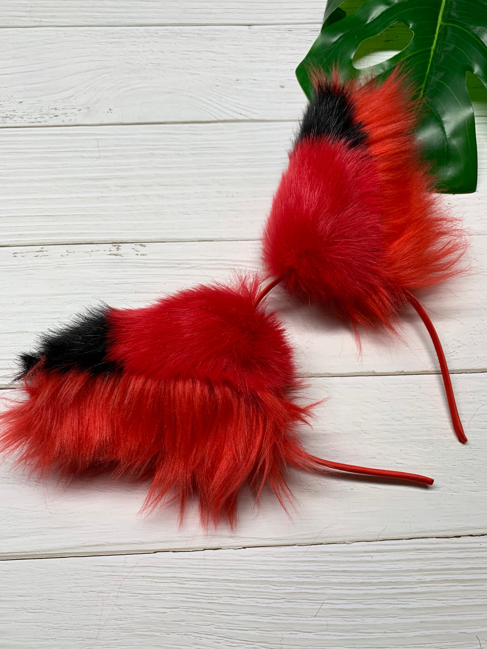 Red and Black Deer Demon Cosplay Ears, Red Fox Ears, Furry Ears ...