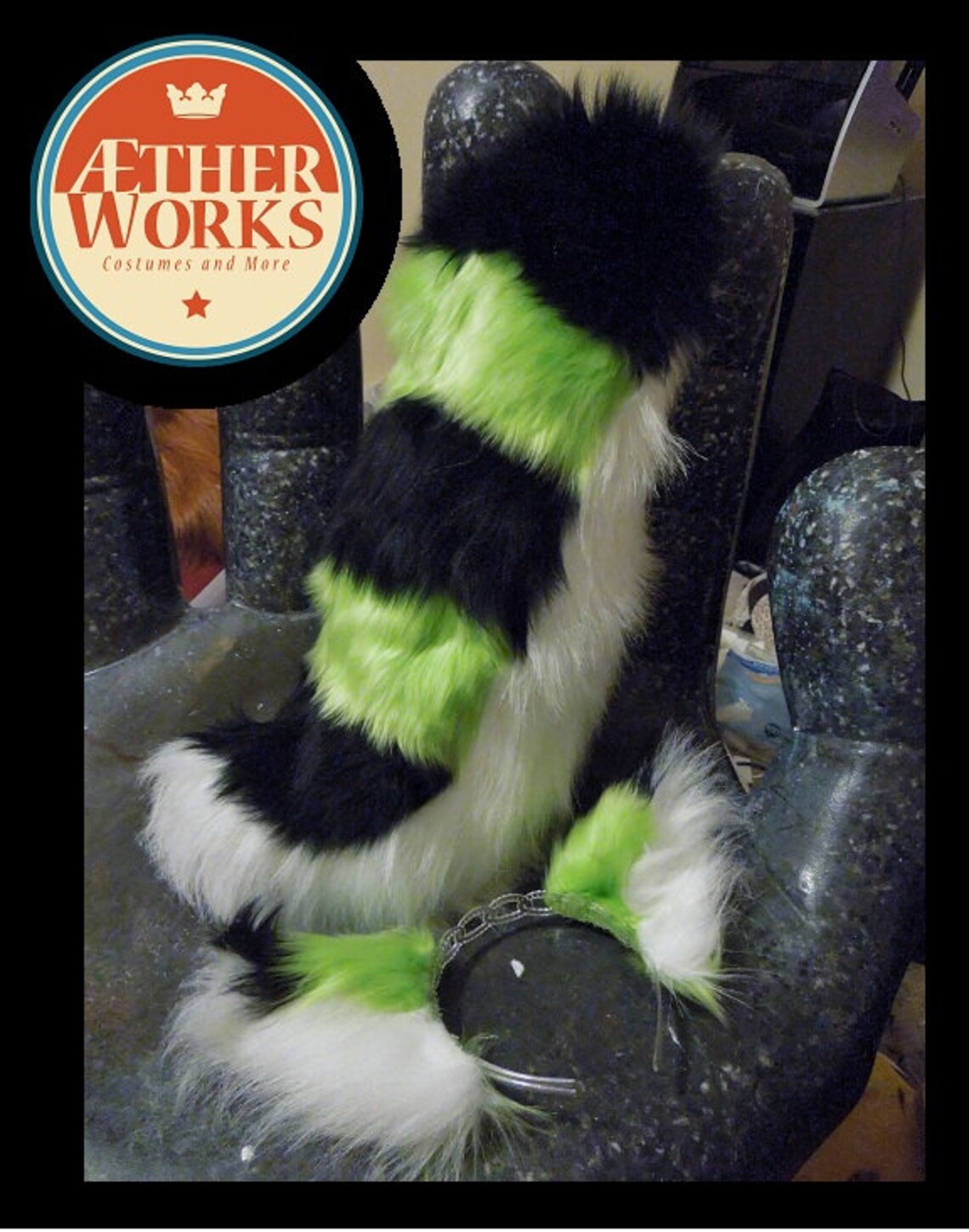 Stripe Green Furry Tail and Ear Set Fursuit Fursuit Tail Skull - Etsy ...