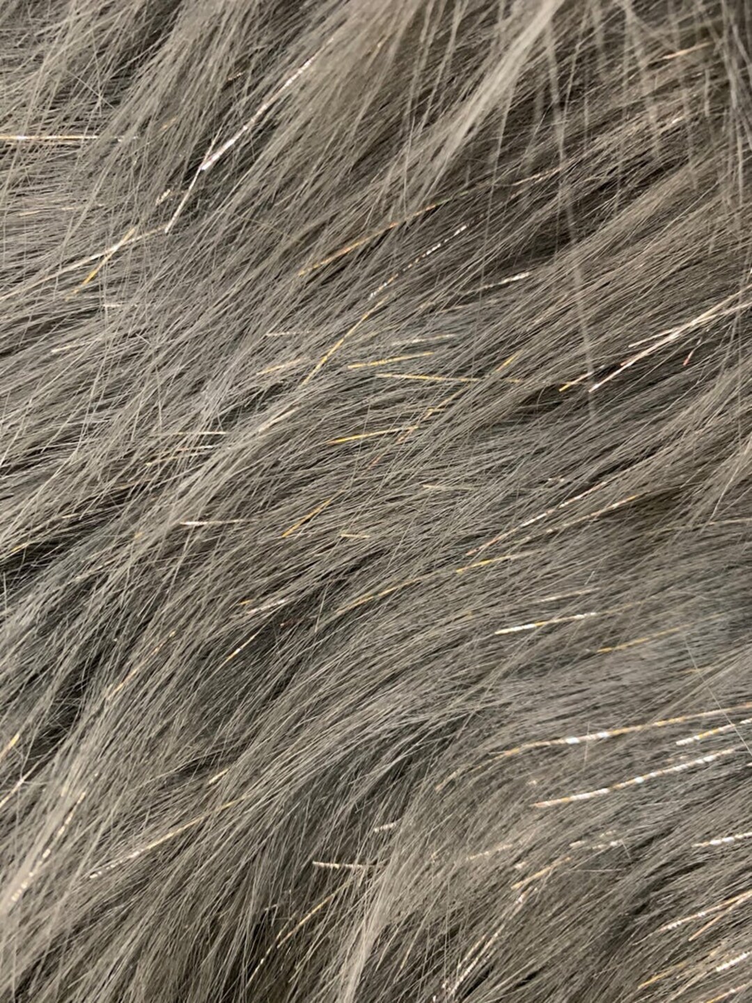 Gray Sparkle Fur. Shaggy Faux Fake Fur Solid Shiny Tinsel Long Pile ...