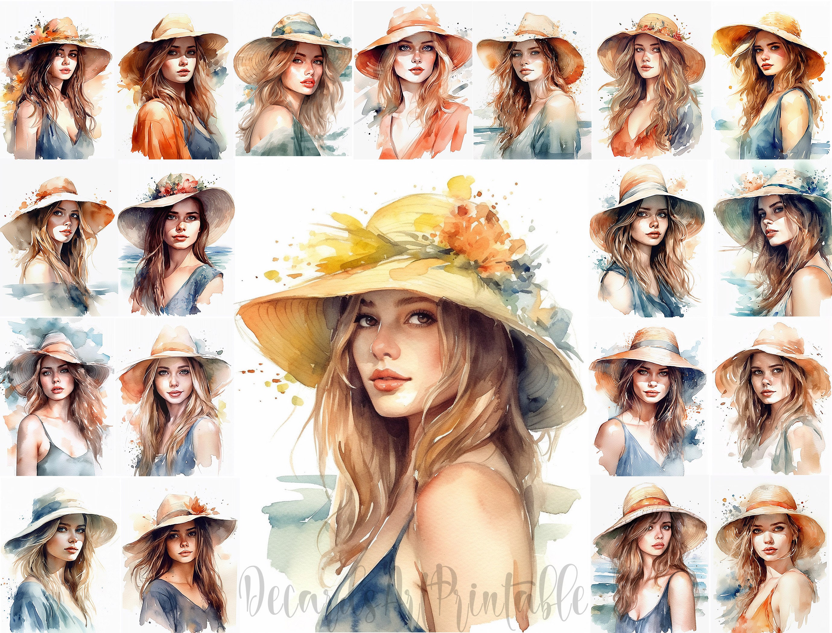 21 Summer Girl Clipart Digital Paper Pack Brim Hat Fashion - Etsy