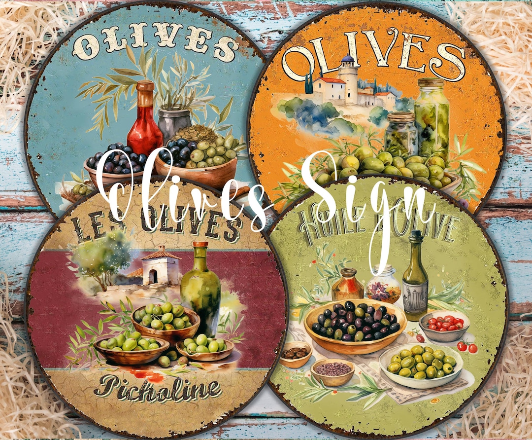 12 Printable Olives Vintage Style Circle Signs Diam. 8",6", 4" - Rustic ...