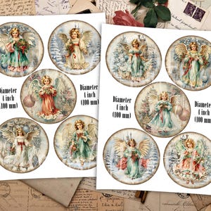 10 Victorian Christmas Angels 4" Round Images PNG and 2 Digital ...