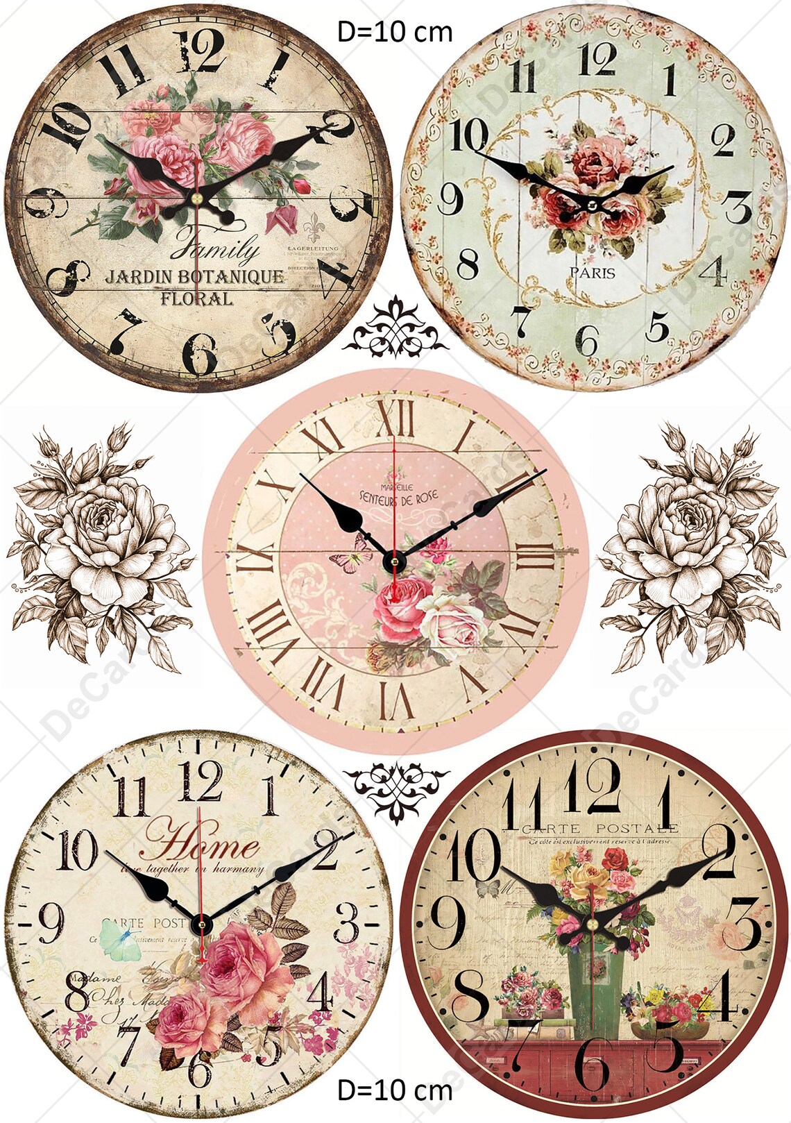 2 Digital Paper Printable clocks & Flowers A4 - Etsy