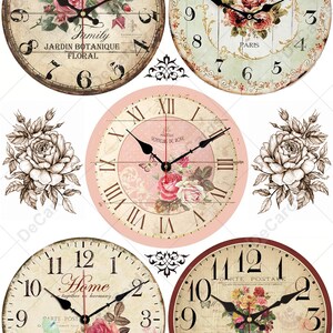 2 Digital Paper Printable "clocks & Flowers" A4 Sheet Set -13 High ...
