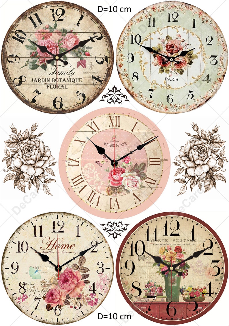 2 Digital Paper Printable clocks & Flowers A4 - Etsy