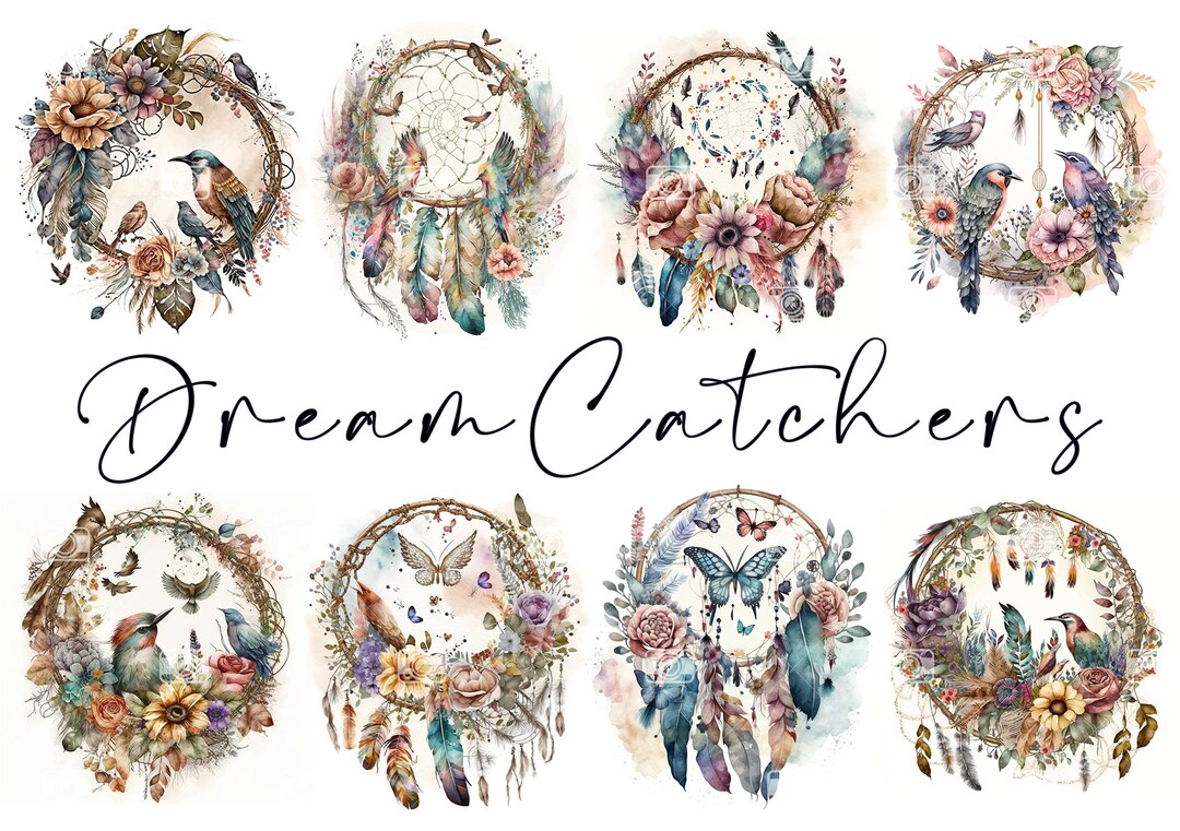 7 Digital Paper Pack Dream Catchers Watercolor Wreath Boho Dreamcatcher ...