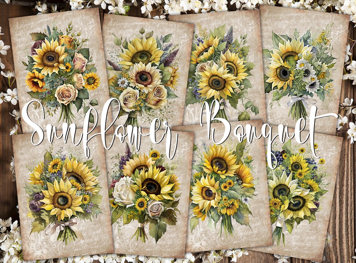 Watercolor Sunflower Clipart Digital ATC Cards - 8 ACEO Print 2.5"x3.5 ...