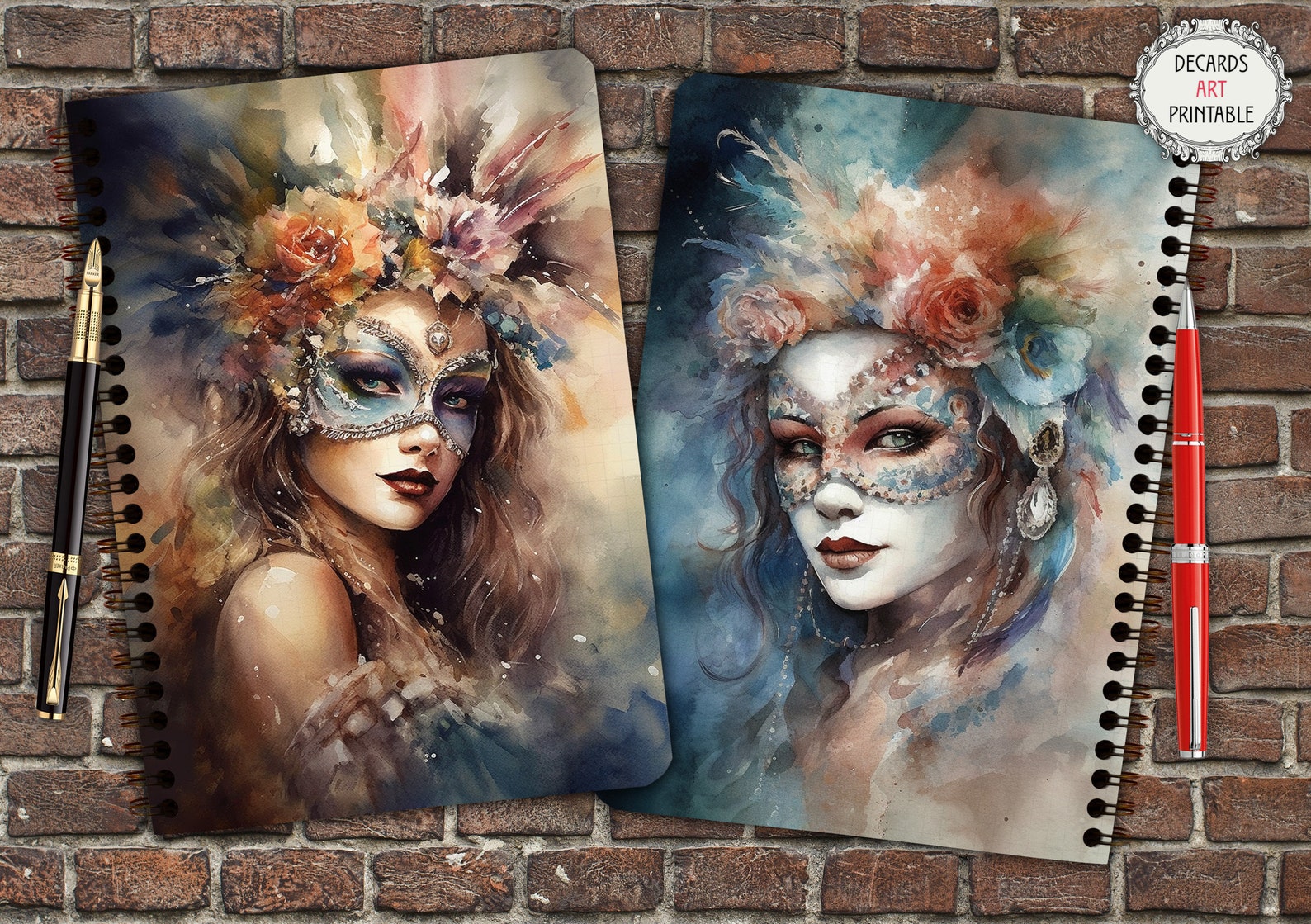 2 Digital Paper Pack "masquerade Mask" - A5 Planner Cover, Watercolor ...