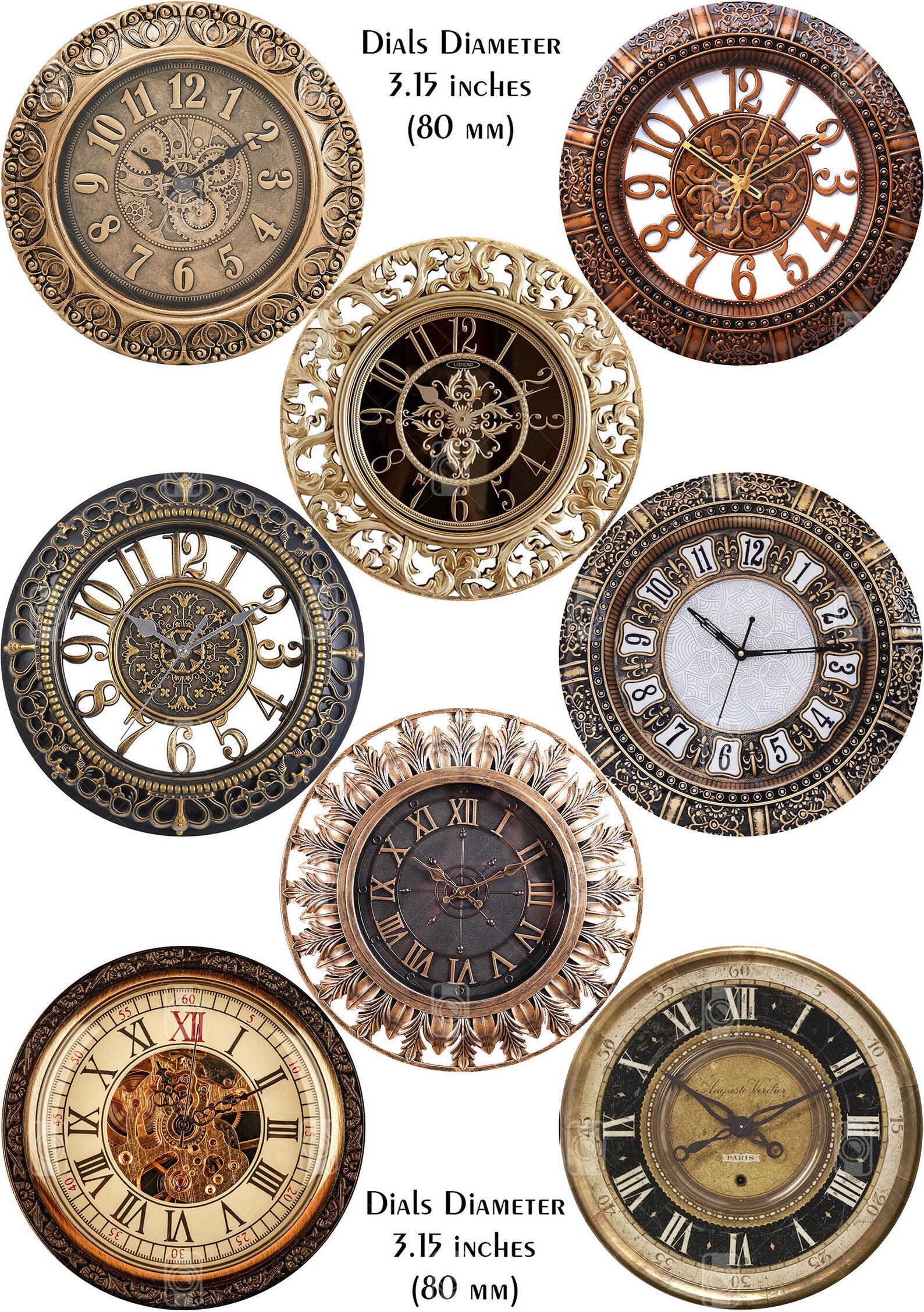 18 Antique Clock Face - 4" Digital Printable Decoupage Clock Roman ...