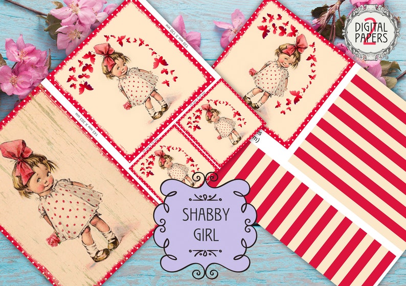 2 Digital Paper Printable shabby Girl A4 Sheet Set - Etsy
