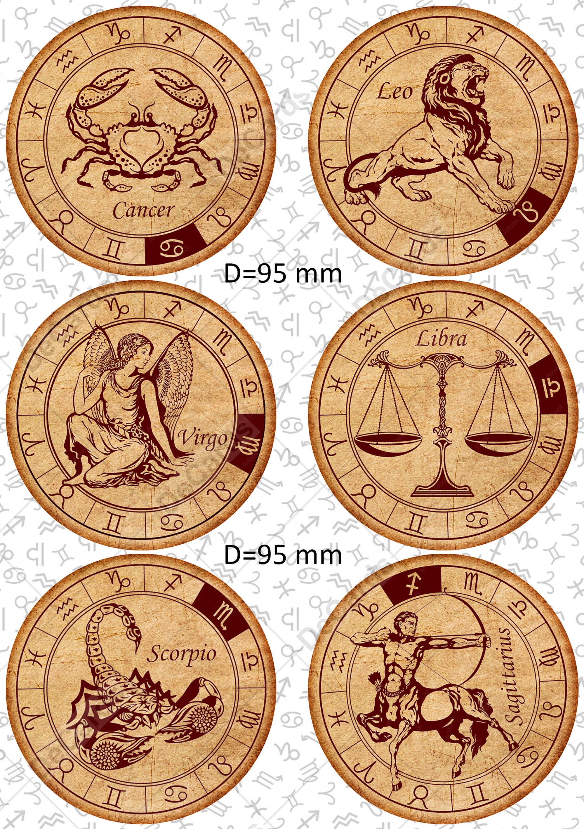 31 FREE Digital Paper Printable vintage Zodiac Signs A4 Sheet Set 24 ...