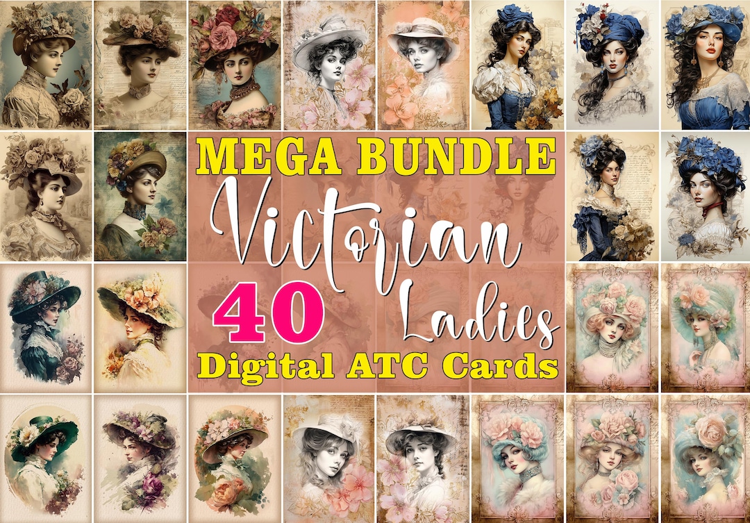 40 Victorian Ladies Mega Bundle Digital ATC Cards, Old Fashioned Woman ...