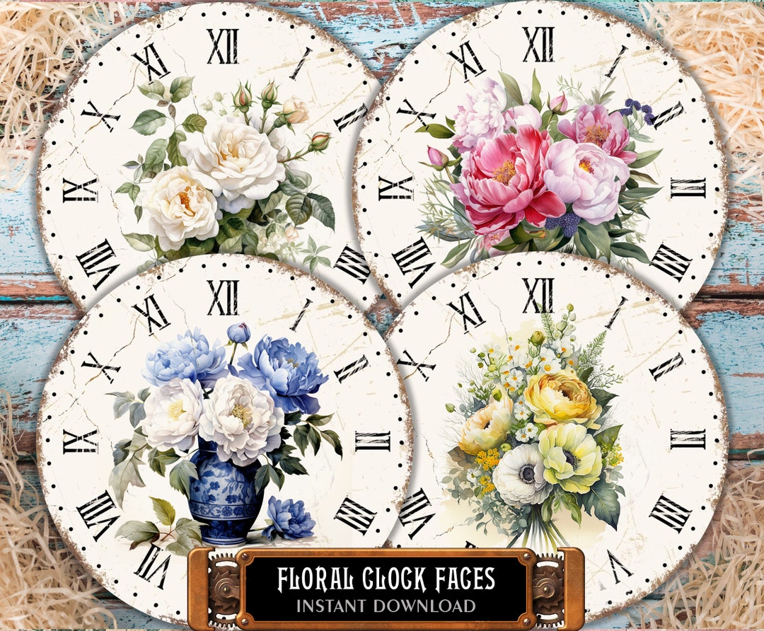 12 Printable Clock Faces - 8", 6", 4" Floral Watercolor Garden Art ...