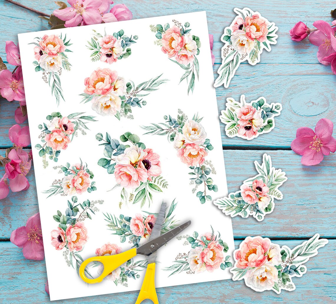2 Digital Printable Paper "garden Flowers" A4 Sheet - Set of 23 Floral ...