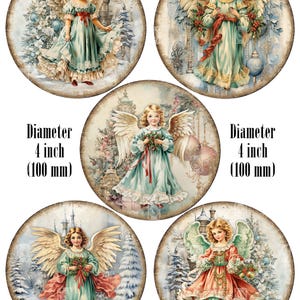 10 Victorian Christmas Angels 4" Round Images PNG and 2 Digital ...