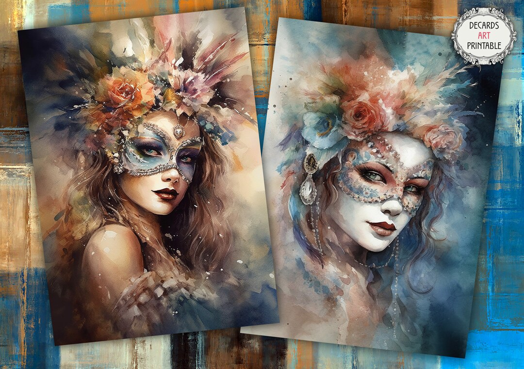 2 Digital Paper Pack "masquerade Mask" - A5 Planner Cover, Watercolor ...