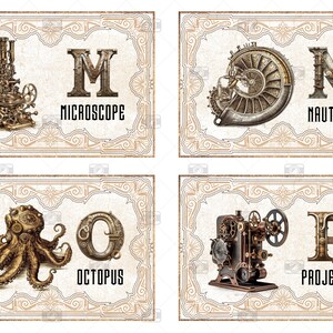 26 Steampunk Alphabet Flashcards, Printable ABC Cards With Rusty Metal ...