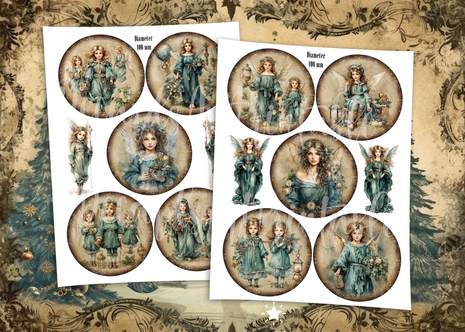10 Victorian Christmas Angels Vintage Art Round Images PNG and 2 ...