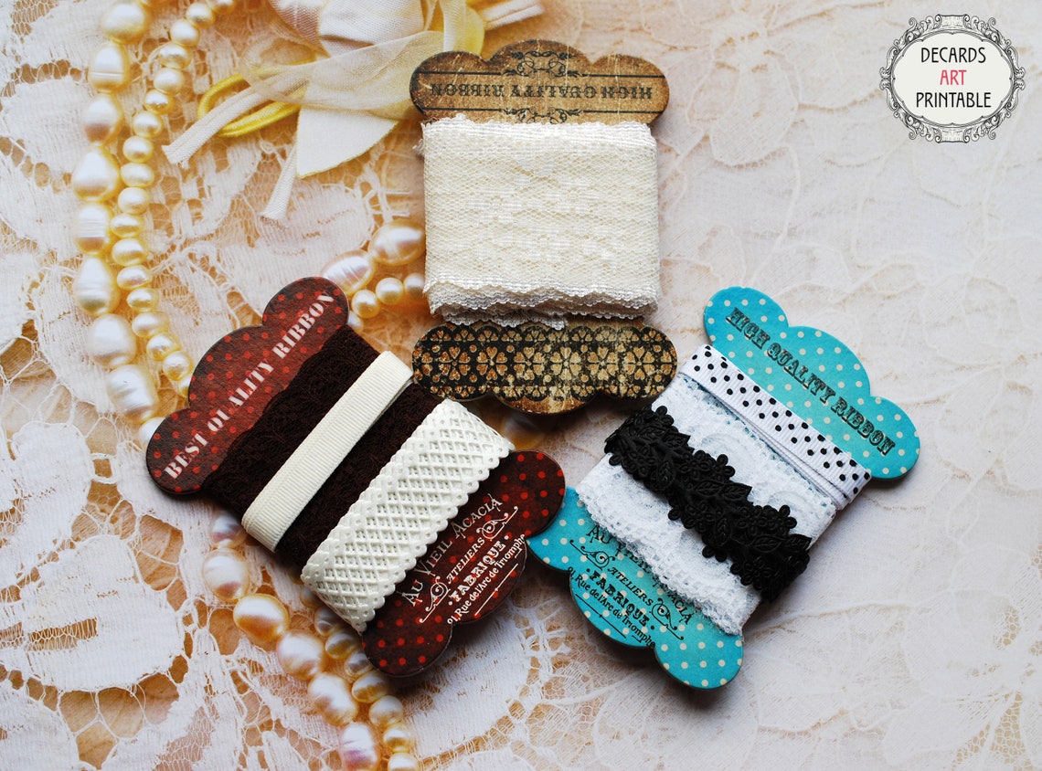 12 Digital Spool Cards, Printable Vintage Template of Ribbon Storage ...