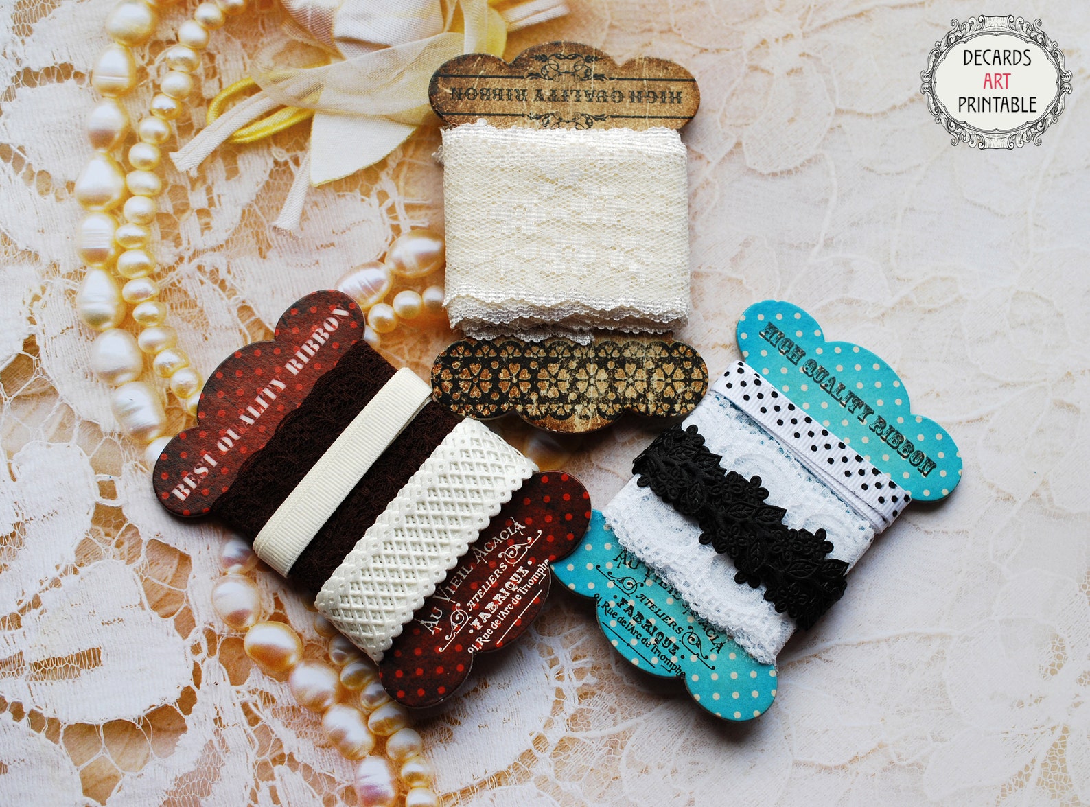 12 Digital Spool Cards, Printable Vintage Template of Ribbon Storage ...