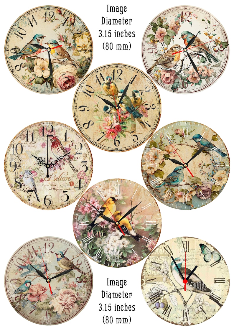 18 Vintage Bird Clock Face - Digital Printable Shabby Chic Victorian ...