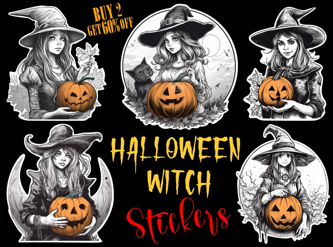 Halloween Witch Stickers PNG Images, Macabre Art Design Ready for ...