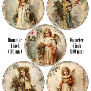 10 Victorian Christmas Angels Round Images PNG and 2 Digital Printable ...