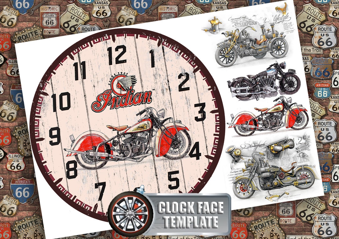 Printable Clock Face Template Large ø7.87" (200mm) "indian Motorcycle ...