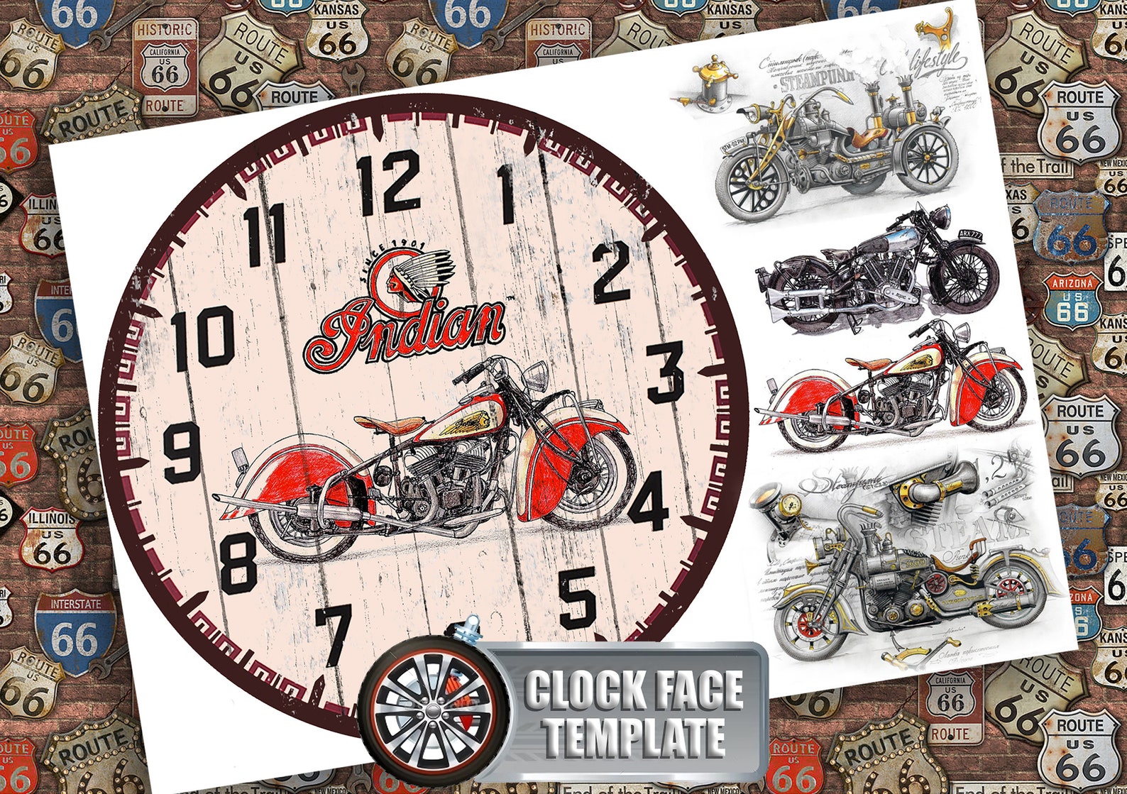 Printable Clock Face Template Large ø7.87 200mm indian Motorcycle for ...