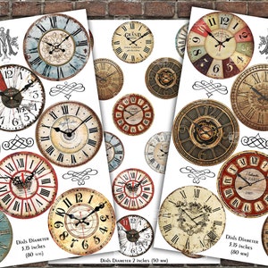 32 Retro Clock Face Dials Kit of 3 Digital Printable A4 Sheets - Ø2 ...