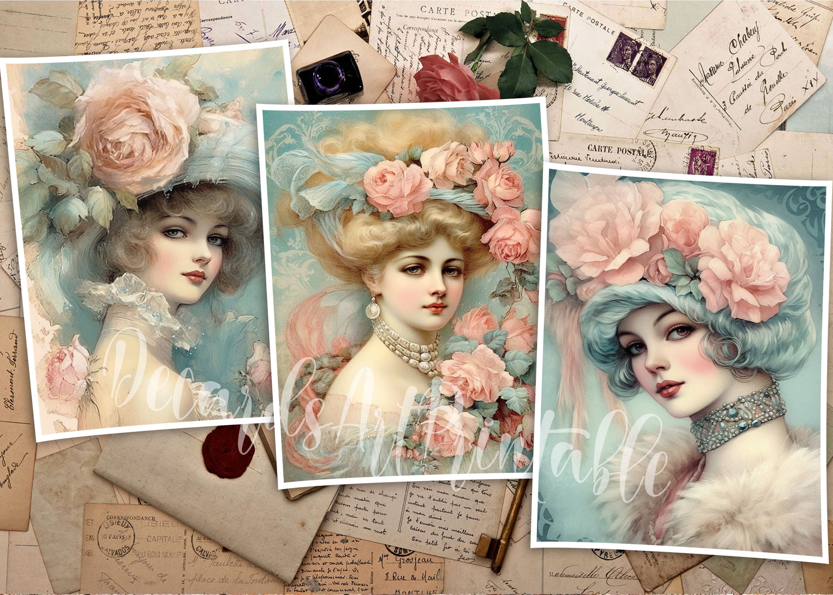 20 Victorian Lady Portraits Shabby Chic Style Digital Paper Pack ...