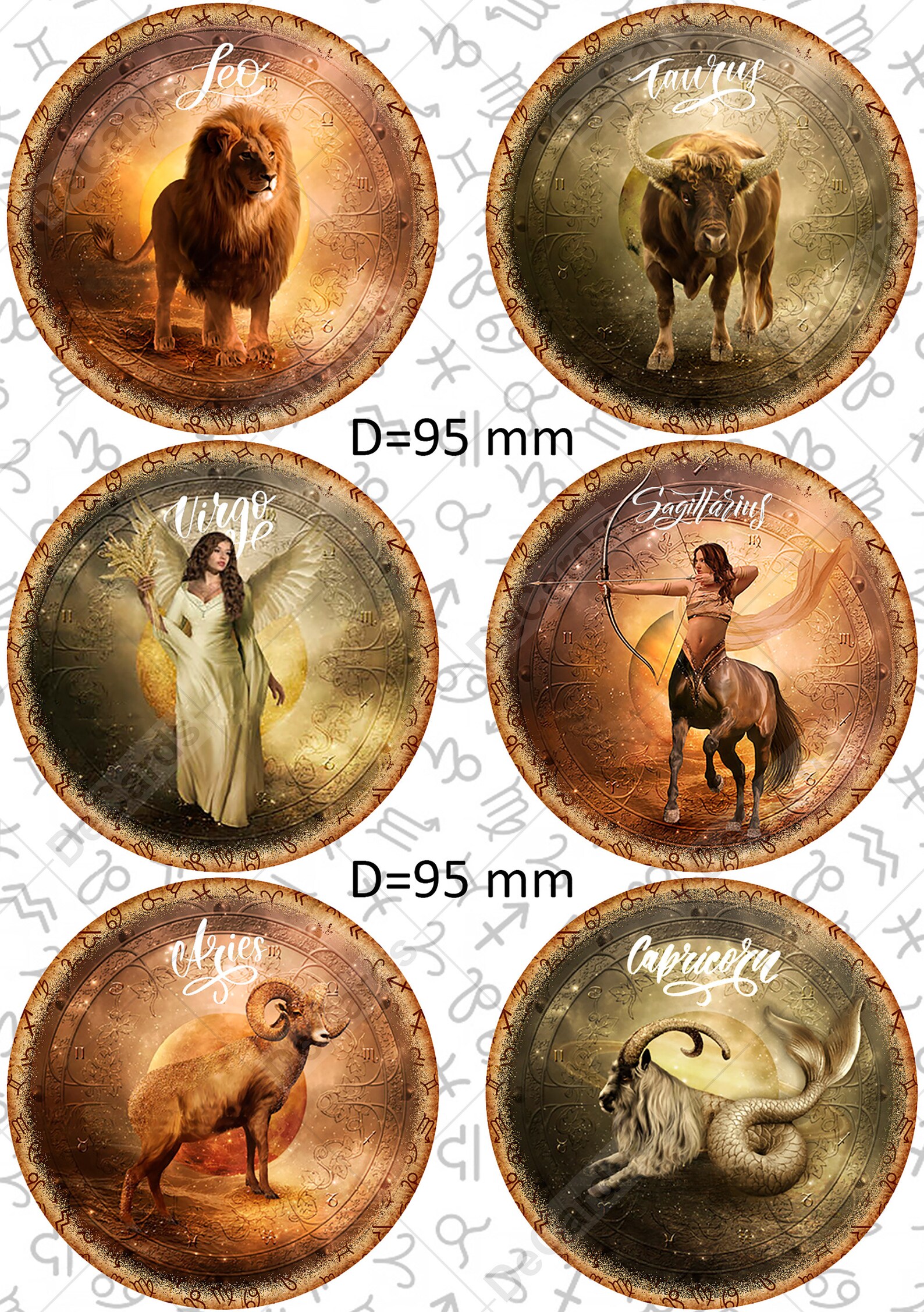 31 FREE Digital Paper Printable vintage Zodiac Signs A4 Sheet Set 24 ...